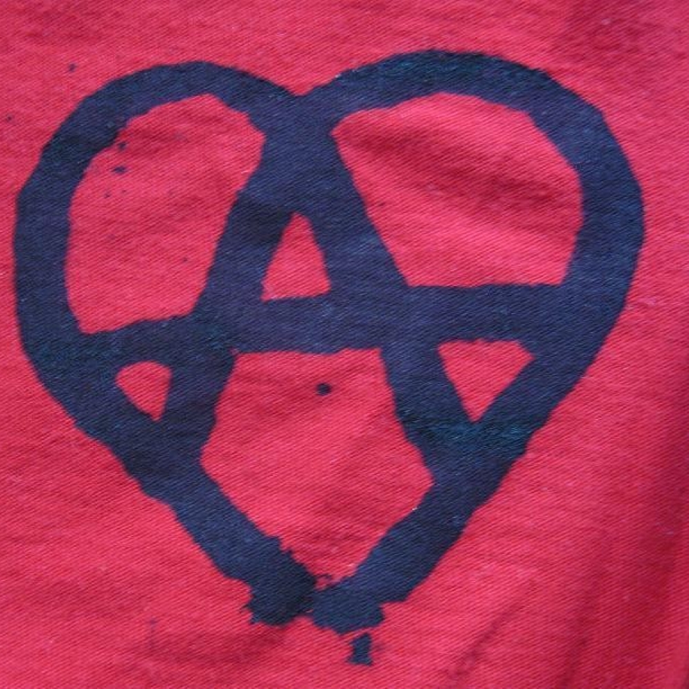 Anarchy Heart Patch, black on red fabric - anarchy patch, punk patch ...