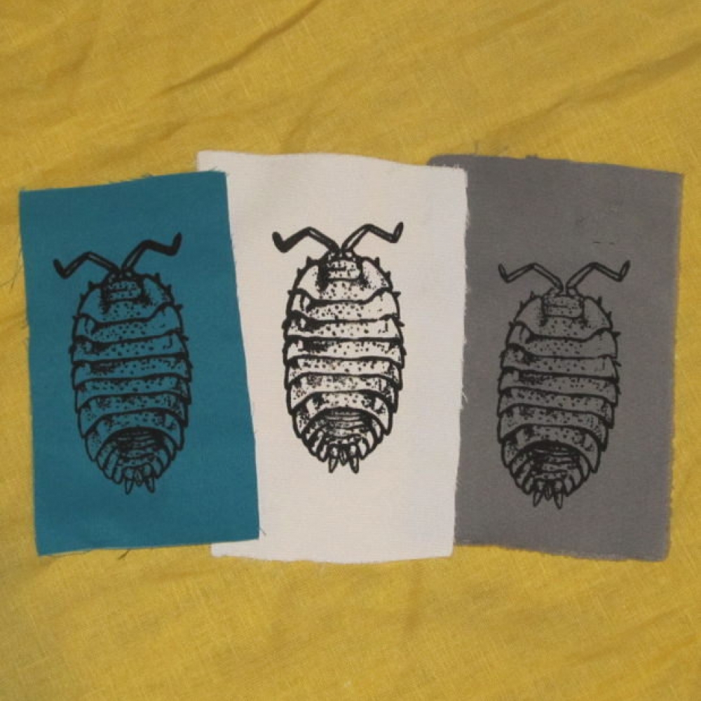 Pill Bug Patch - Black on Turqoise, White, or Grey durable cloth ...